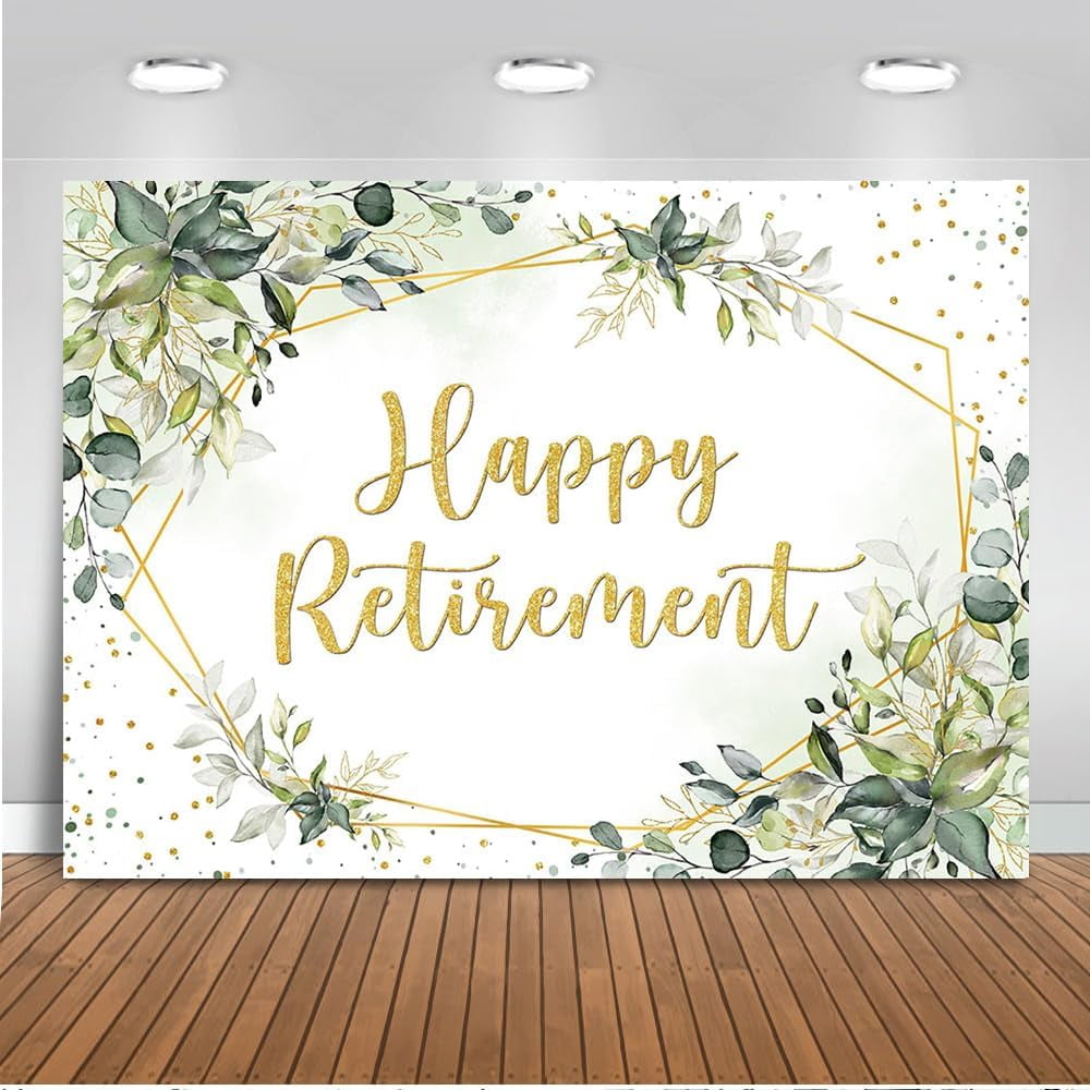 Happy Retirement Backdrop Eucalyptus Leaves Retirement Party ...