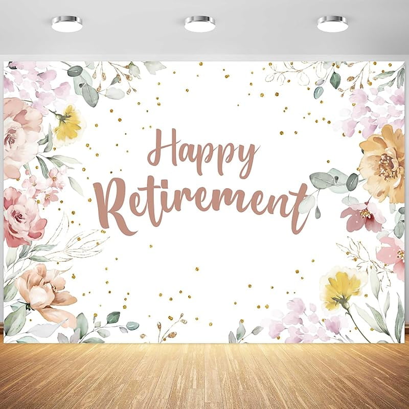 Happy Retirement Backdrop Flowers Gold Dots Photography Background ...