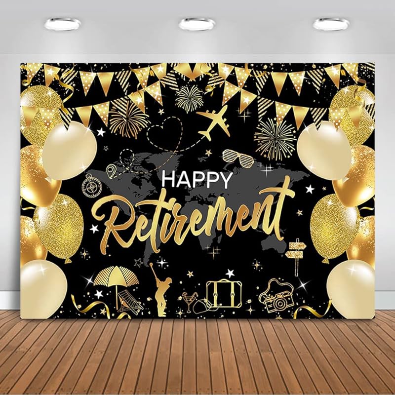 Happy Retirement Backdrop Gold Happy Retirement Background Glitter ...