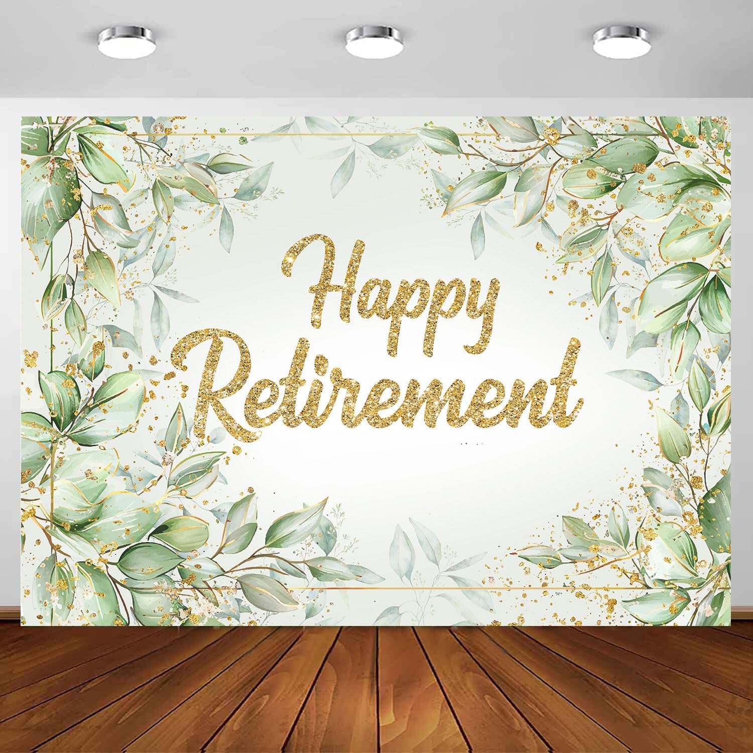Happy Retirement Backdrop, Golden Sage Green Eucalyptus Leaf Background ...