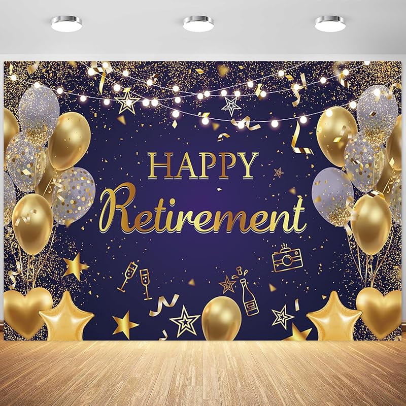 Happy Retirement Backdrop Purple and Gold Balloons Glitter Dots ...