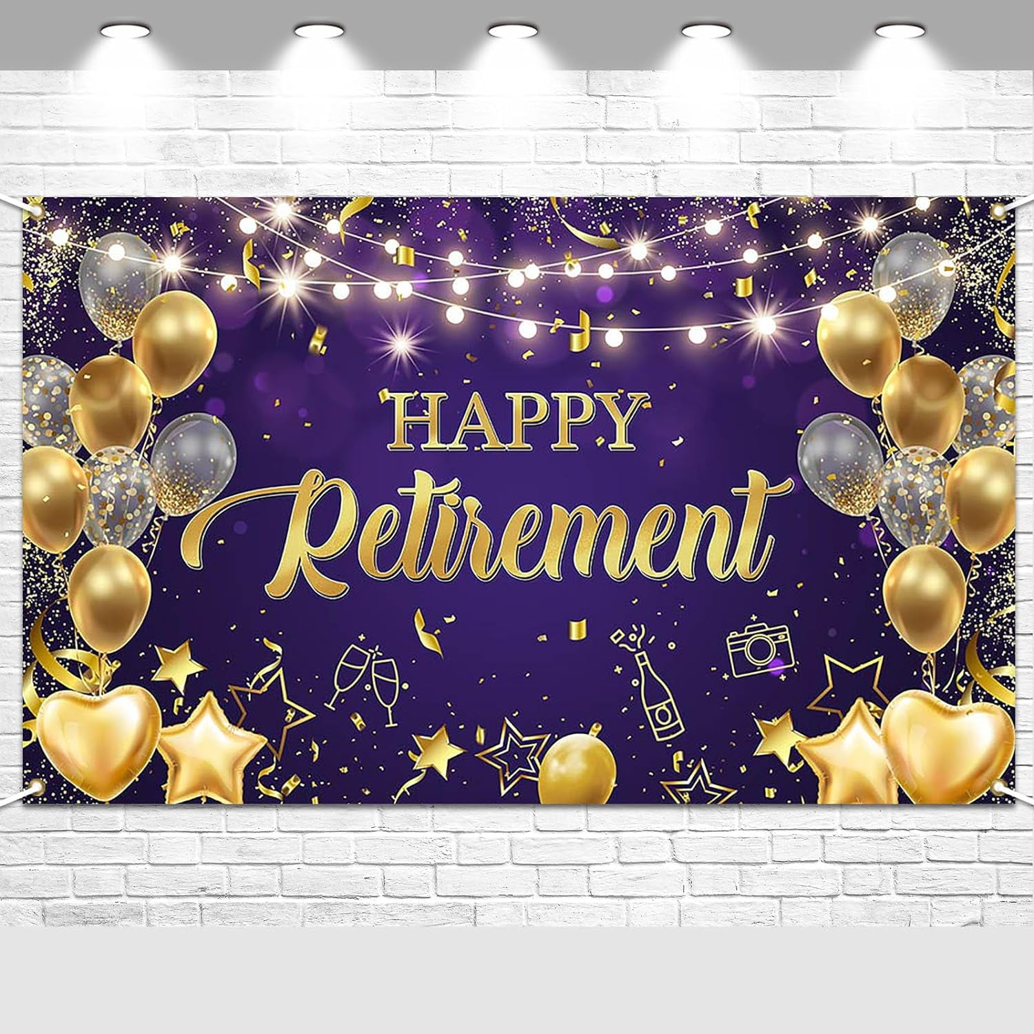 Happy Retirement Backdrop Purple and Gold Happy Retirement Sign Banner ...