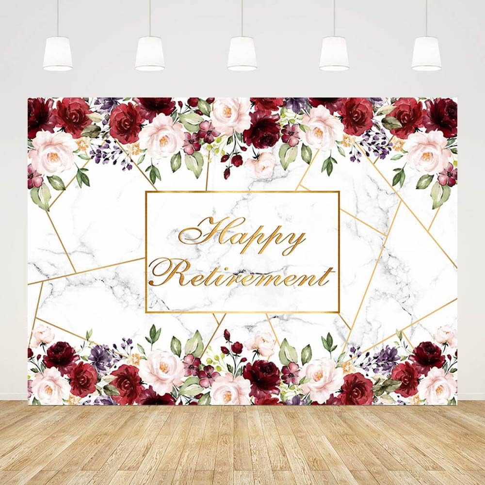 Happy Retirement Backdrop Red White Marble Rose Gold Pink Red Flowers ...