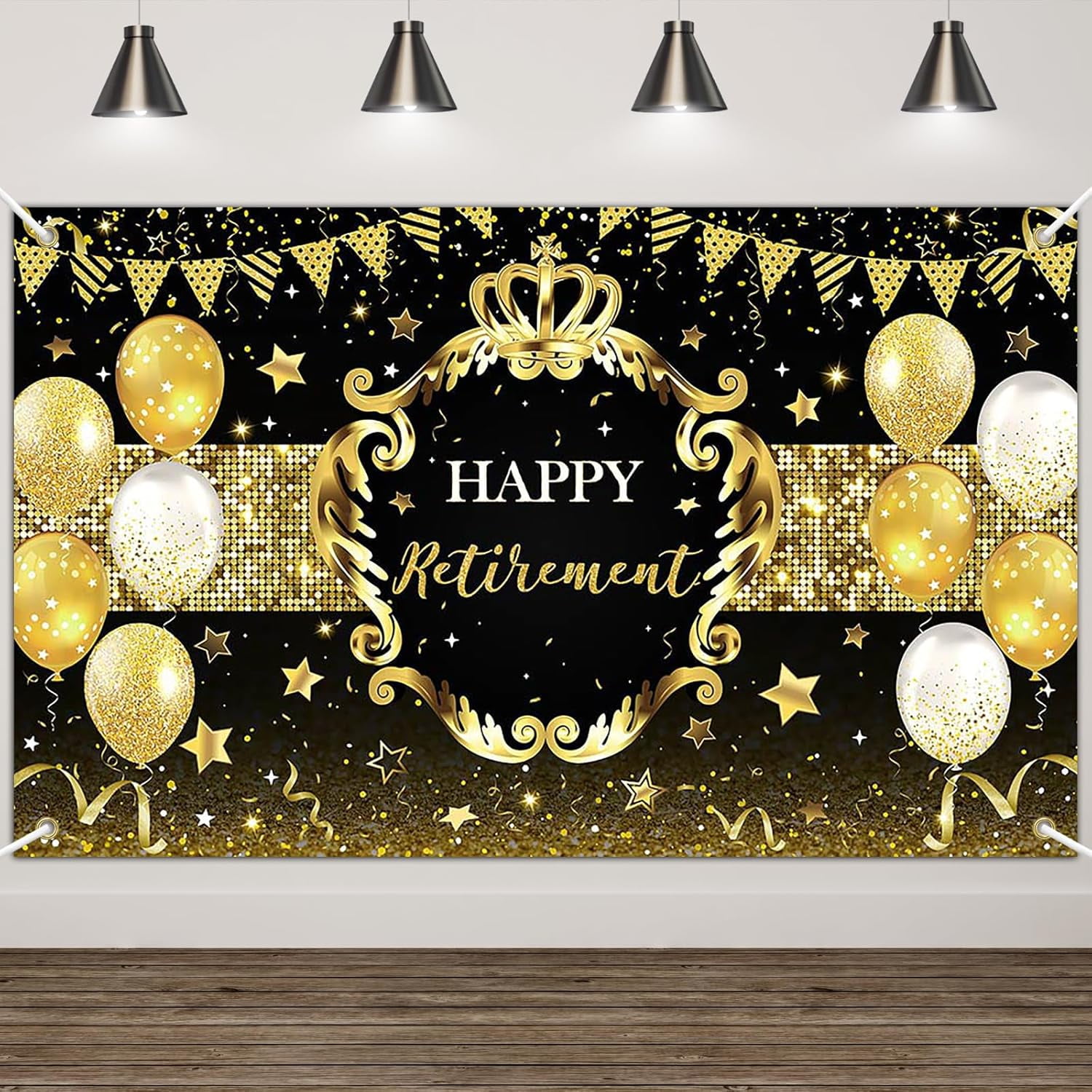 Happy Retirement Backdrop Retirement Banner for Men Women Black Gold ...