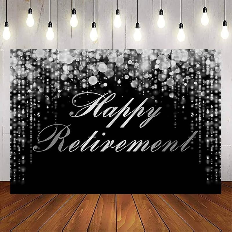 Happy Retirement Backdrop Retirement Party Decorations Black Silver ...