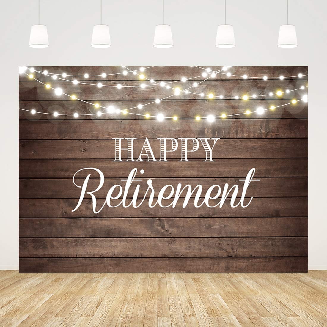 Happy Retirement Backdrop Shinning Lights and Wooden Photo Background ...