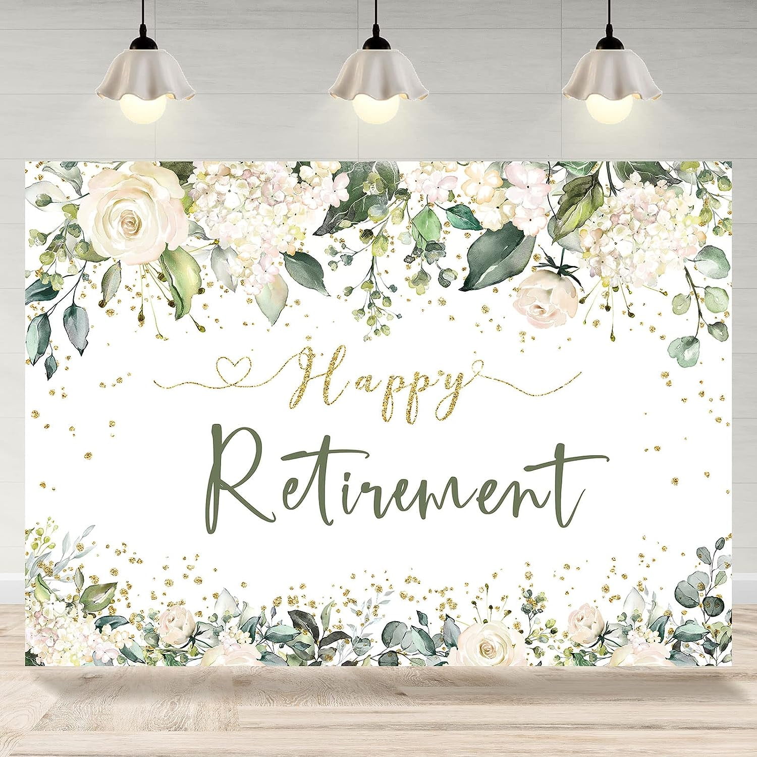 Happy Retirement Backdrop White Flowers Green Leaves Photography ...