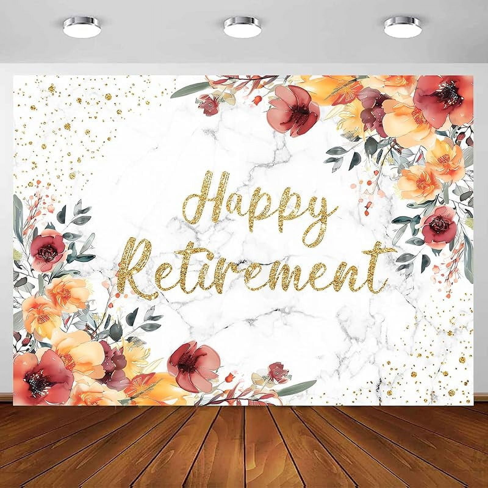 Happy Retirement Backdrop for Woman, Golden Glitter Retirement Party ...