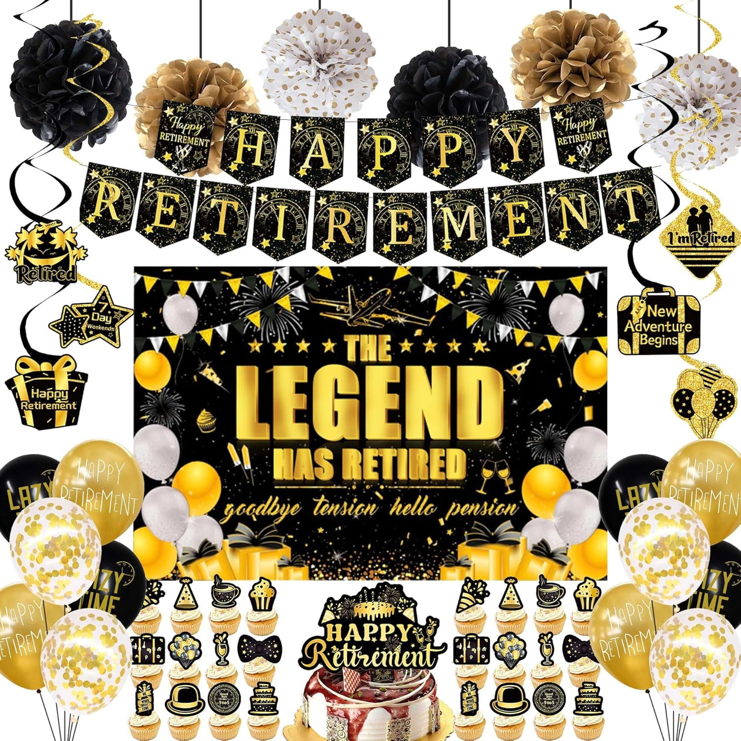 Happy Retirement Balloon Party Decorations - 65 Pcs The Legend Has ...