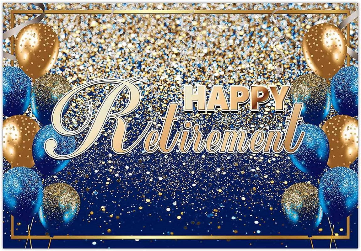 Happy Retirement Banner Backdrop Blue Silver rations Background Photo ...