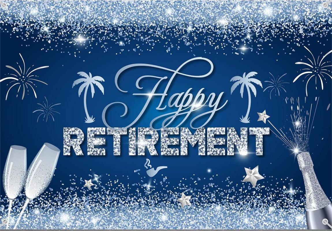 Happy Retirement Banner Backdrop Blue Silver rations Background Photo ...
