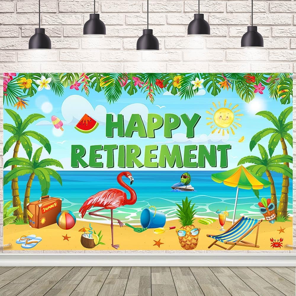 Happy Retirement Banner Backdrop Summer Hawaiian Beach Retirement Party ...