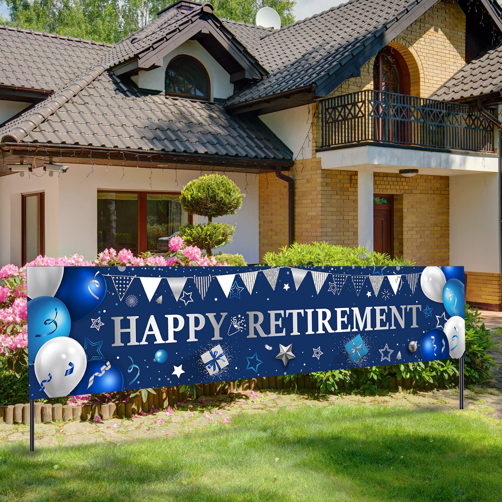 Happy Retirement Banner Black White Retirement Theme Yard Lawn Sign ...