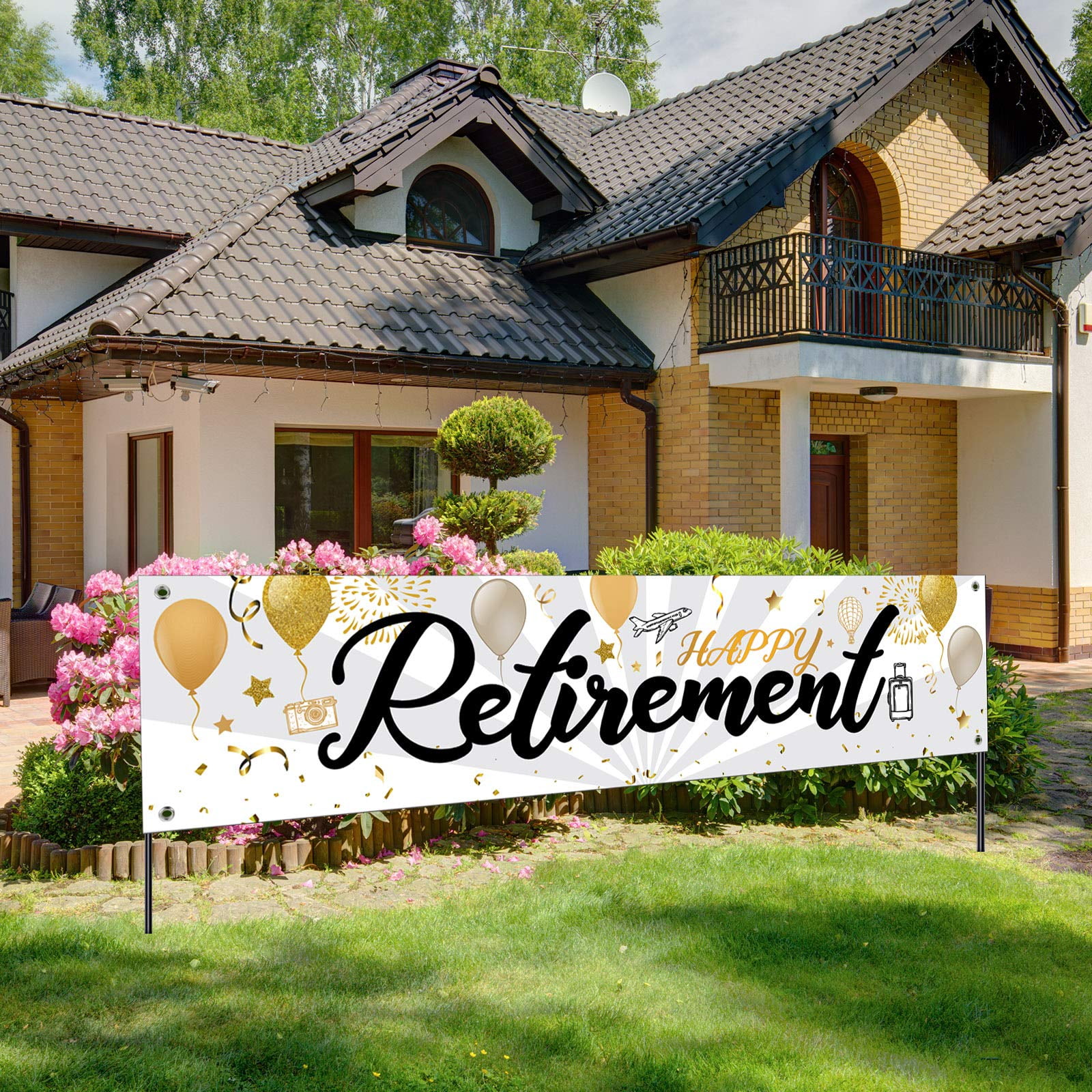 Happy Retirement Banner Black White Retirement Theme Yard Lawn Sign ...