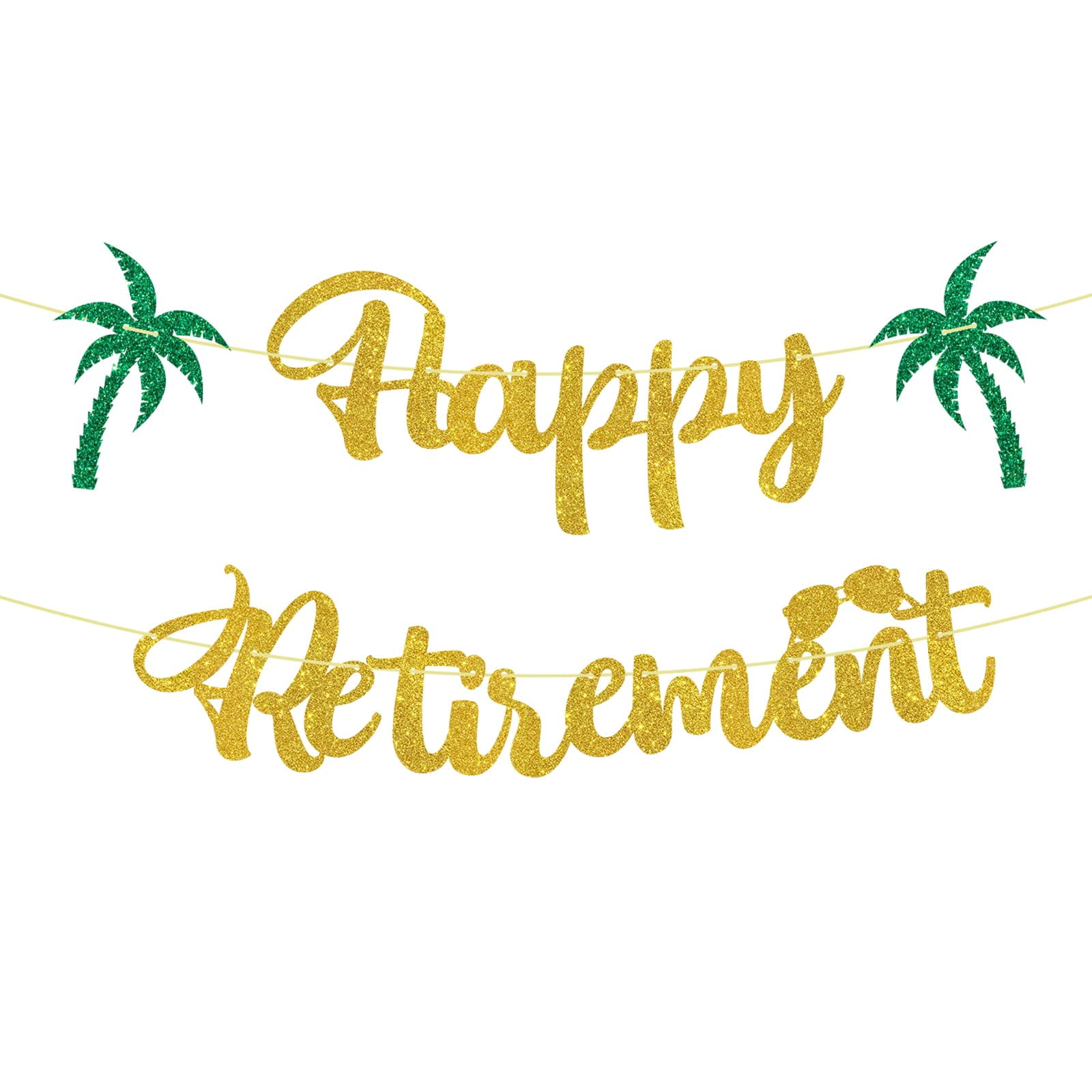 Happy Retirement Banner, Gold Glitter Retire Party Decór, Coconut Tree ...