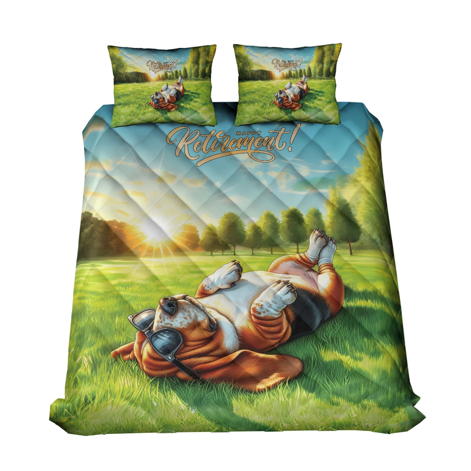 Happy Retirement with Basset Hound Enjoy Life Rest Time Quilt Bedding ...