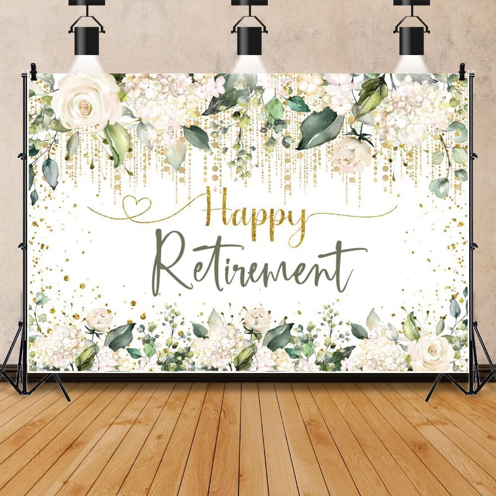 Happy Retirement Beautiful Backdrop Botanical Floral Leaves Golden ...