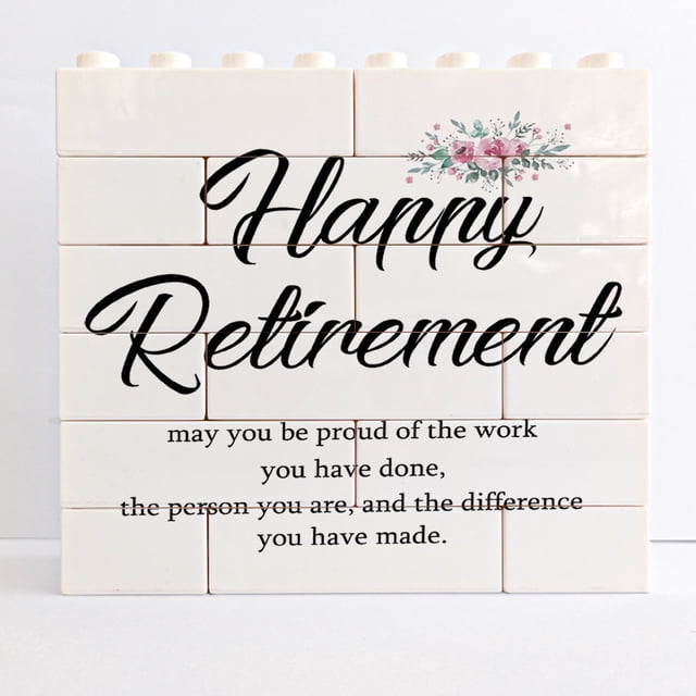 Happy Retirement Building Bricks Blocks Puzzles Block Plaque, Floral ...