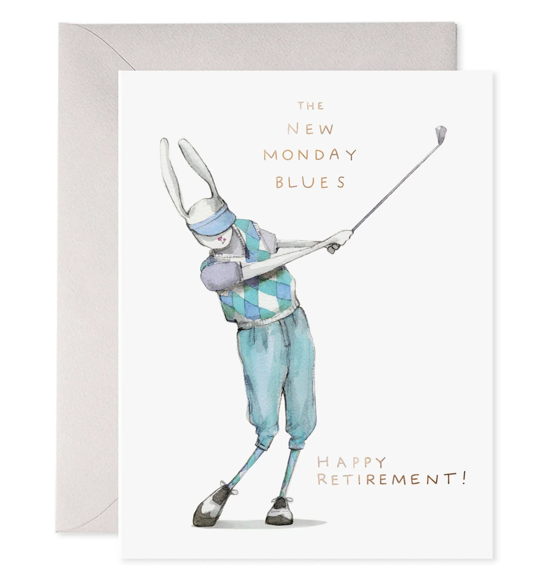 Happy Retirement Card - "The New Monday Blues" Golfing Rabbit Design ...