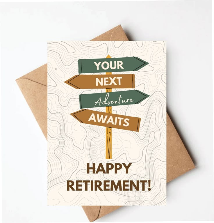 Happy Retirement Card – "Your Next Adventure Awaits" Design – Envelope ...