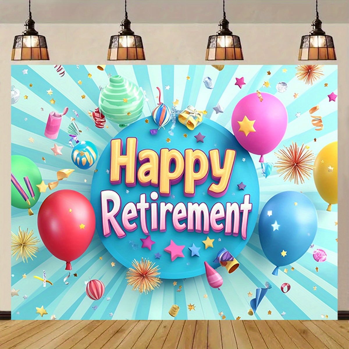 "Happy Retirement" Celebration Banner Backdrop - Vibrant Balloons ...