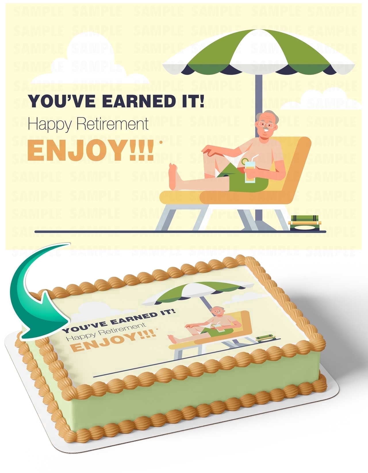 Happy Retirement Enjoy Edible Image Icing Cake Topper for Quarter Sheet ...