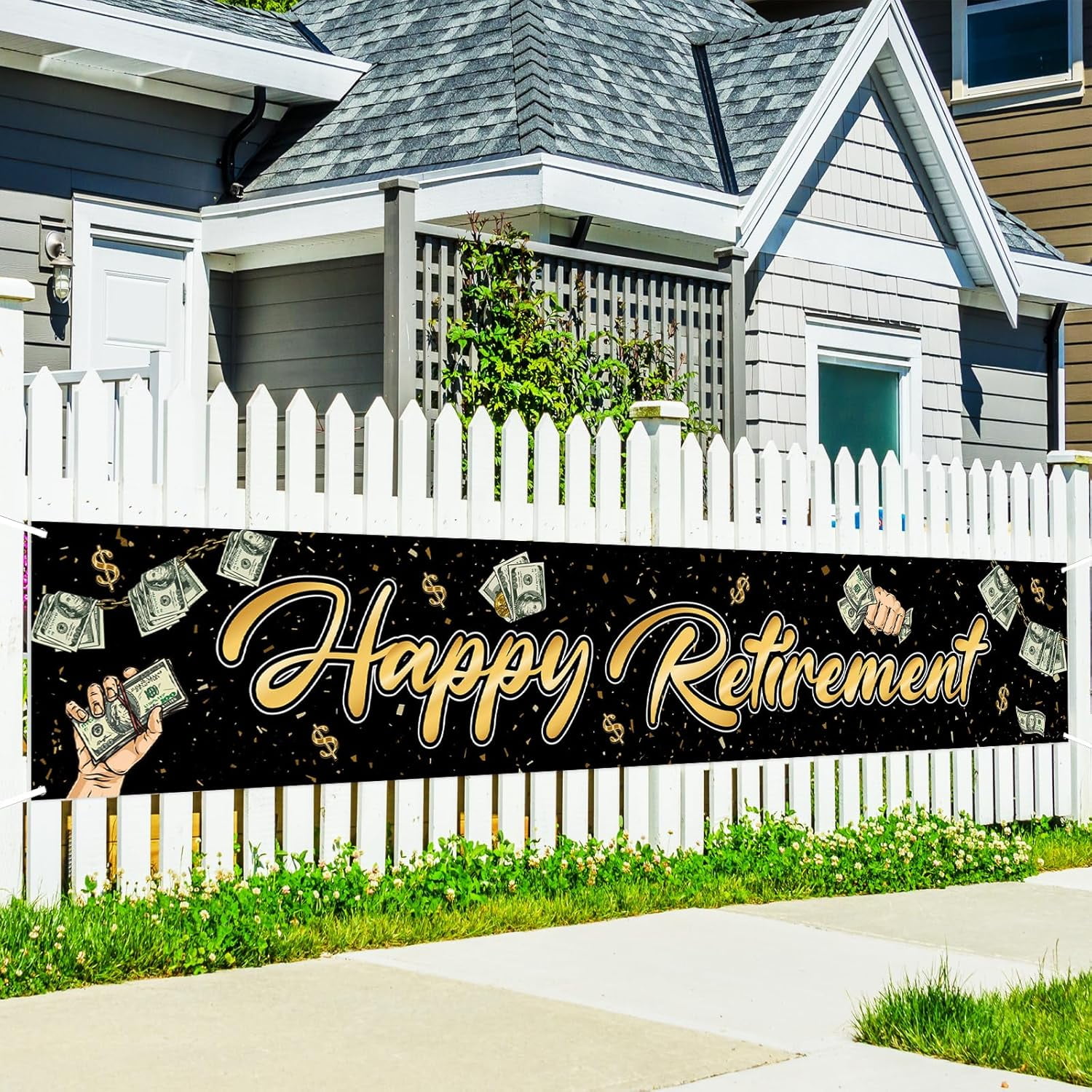 Happy Retirement Large Banner - Dollar Theme Retirement Sign Yard ...