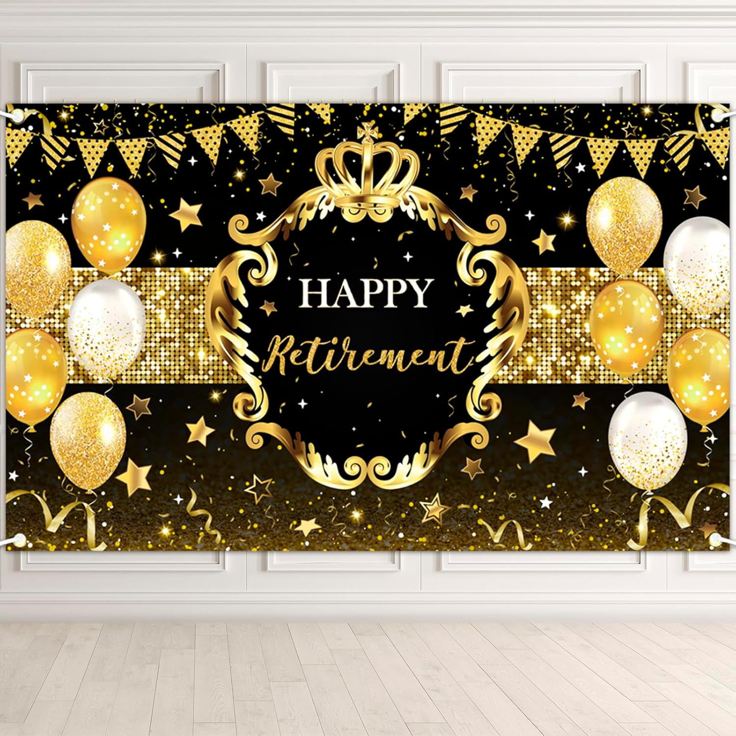 Happy Retirement Nice Banner Backdrop Black Gold Happy Retirement ...