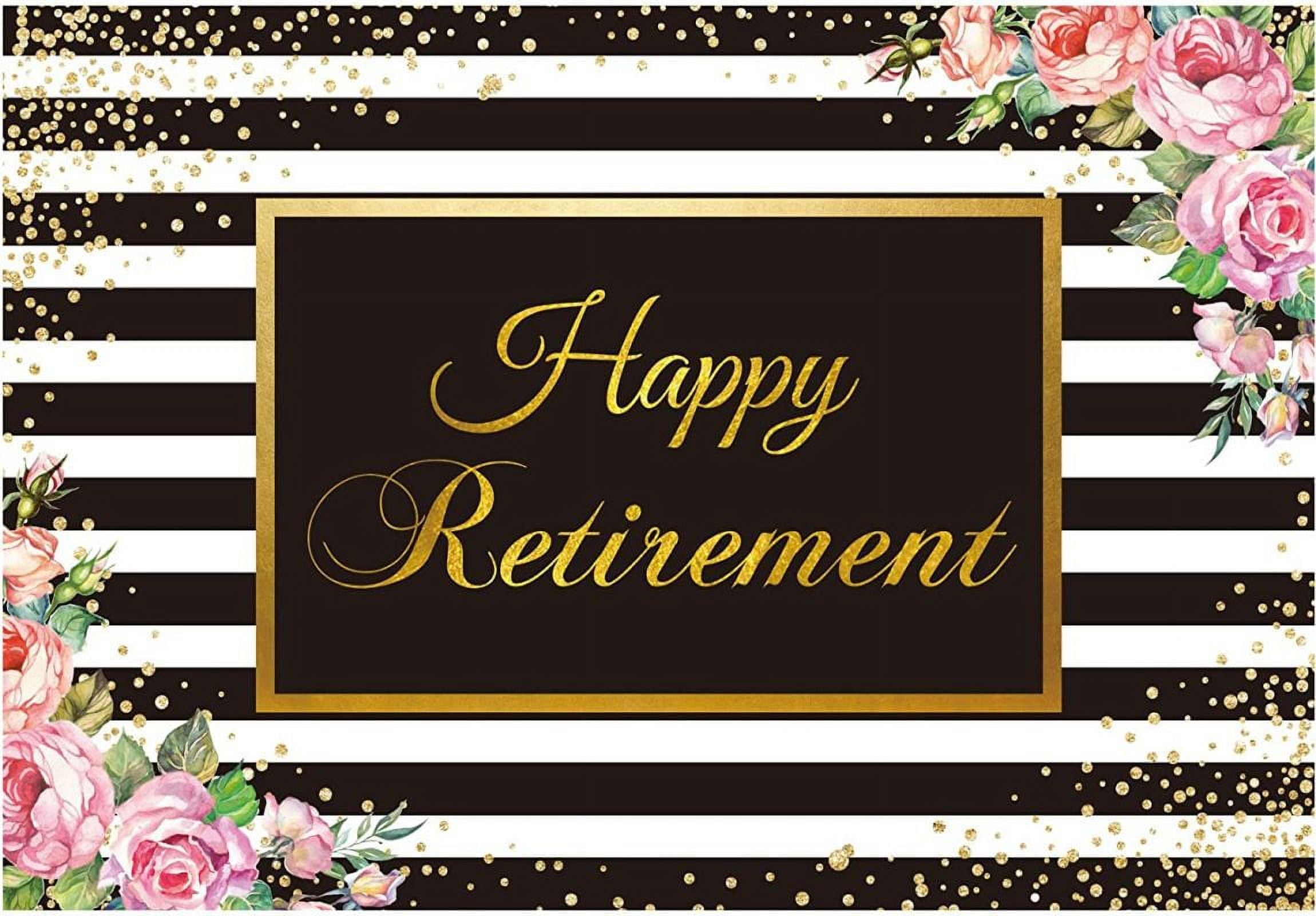 Happy Retirement Party Backdrop Black White Stripes Watercolor Flowers ...