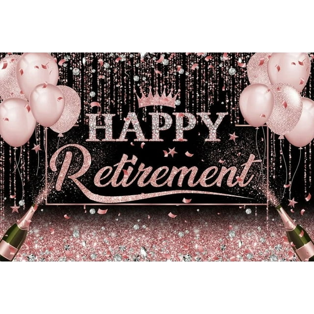 Happy Retirement Party Backdrop Rose Gold Glitter Pink Balloon ...