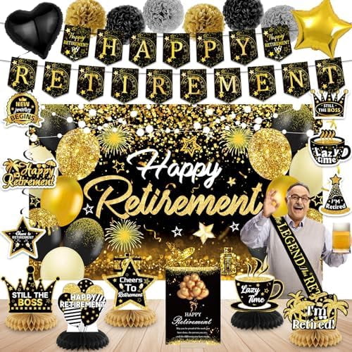 Happy Retirement Party Decorations for Men and Women - Black and Gold ...