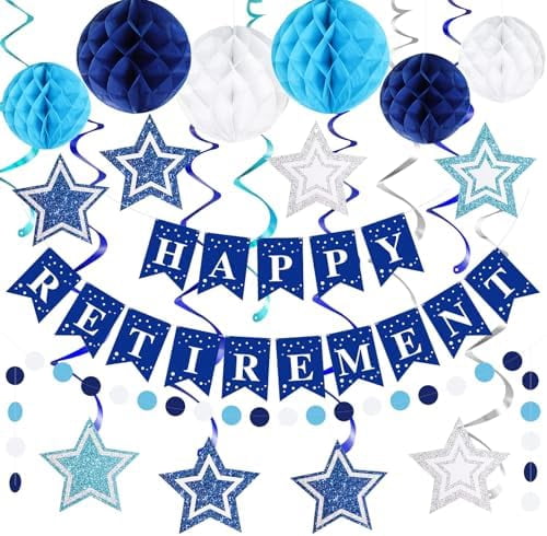 Happy Retirement Party Decorations for Men Women Blue Silver Happy ...