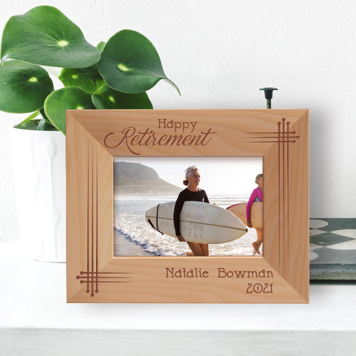 Happy Retirement Personalized Wooden Frame-5" x 3 1/2" Brown Horizontal ...