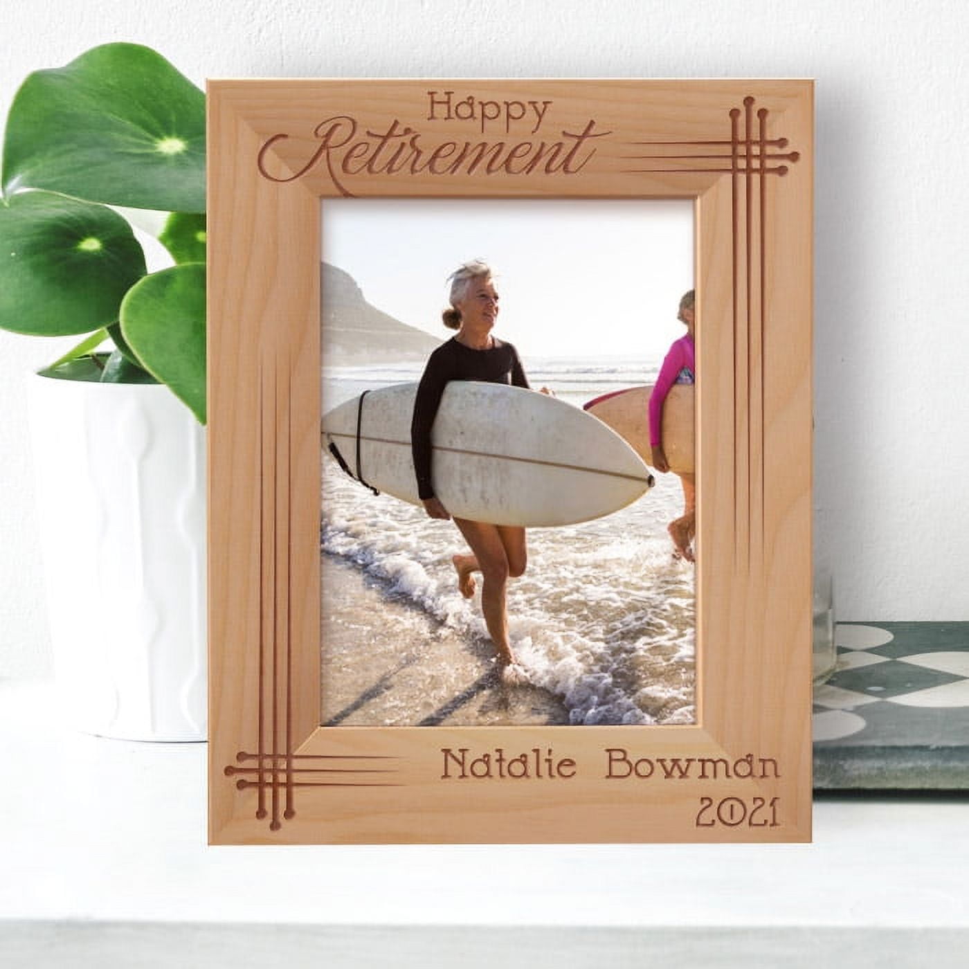 Happy Retirement Personalized Wooden Frame 5" x 7" Brown (Vertical ...