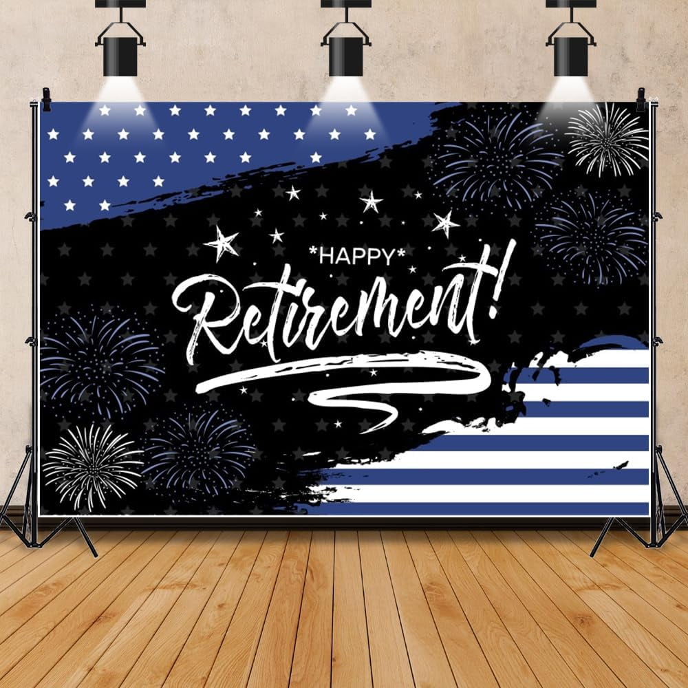 Happy Retirement Pretty Backdrop Black and Blue Party Decorations Blue ...