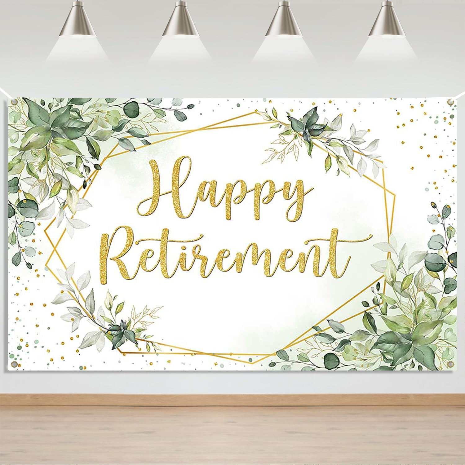 Happy Retirement Pretty Backdrop - Eucalyptus Leaves Retirement Party ...