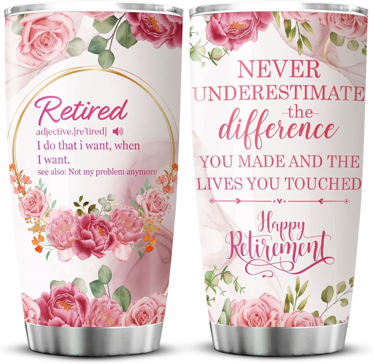 Happy Retirement Tumbler 20oz Floral Print Coffee Cup, Funny Saying Gag ...