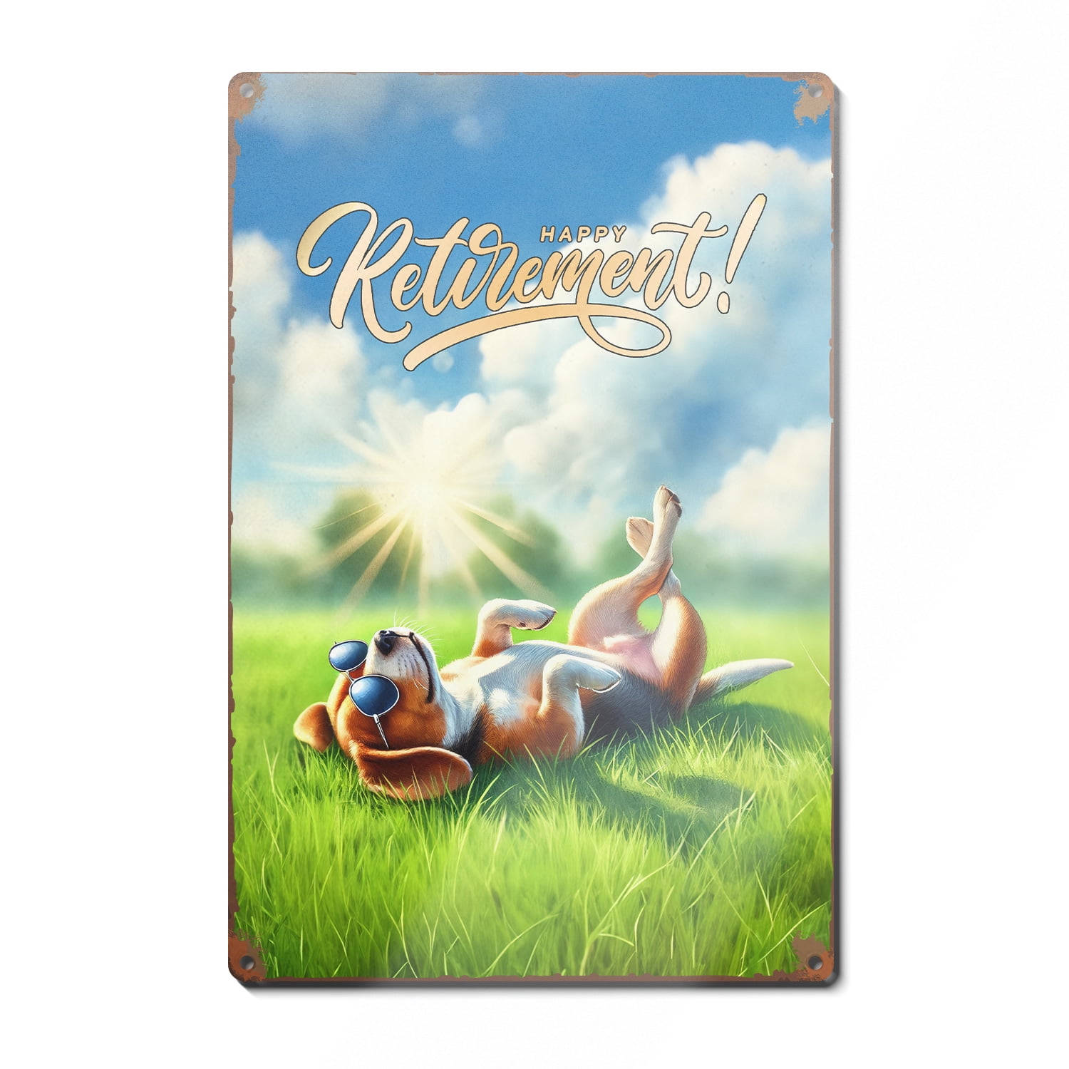 Happy Retirement with Beagle Enjoy Life Rest Time Vertical Metal ...