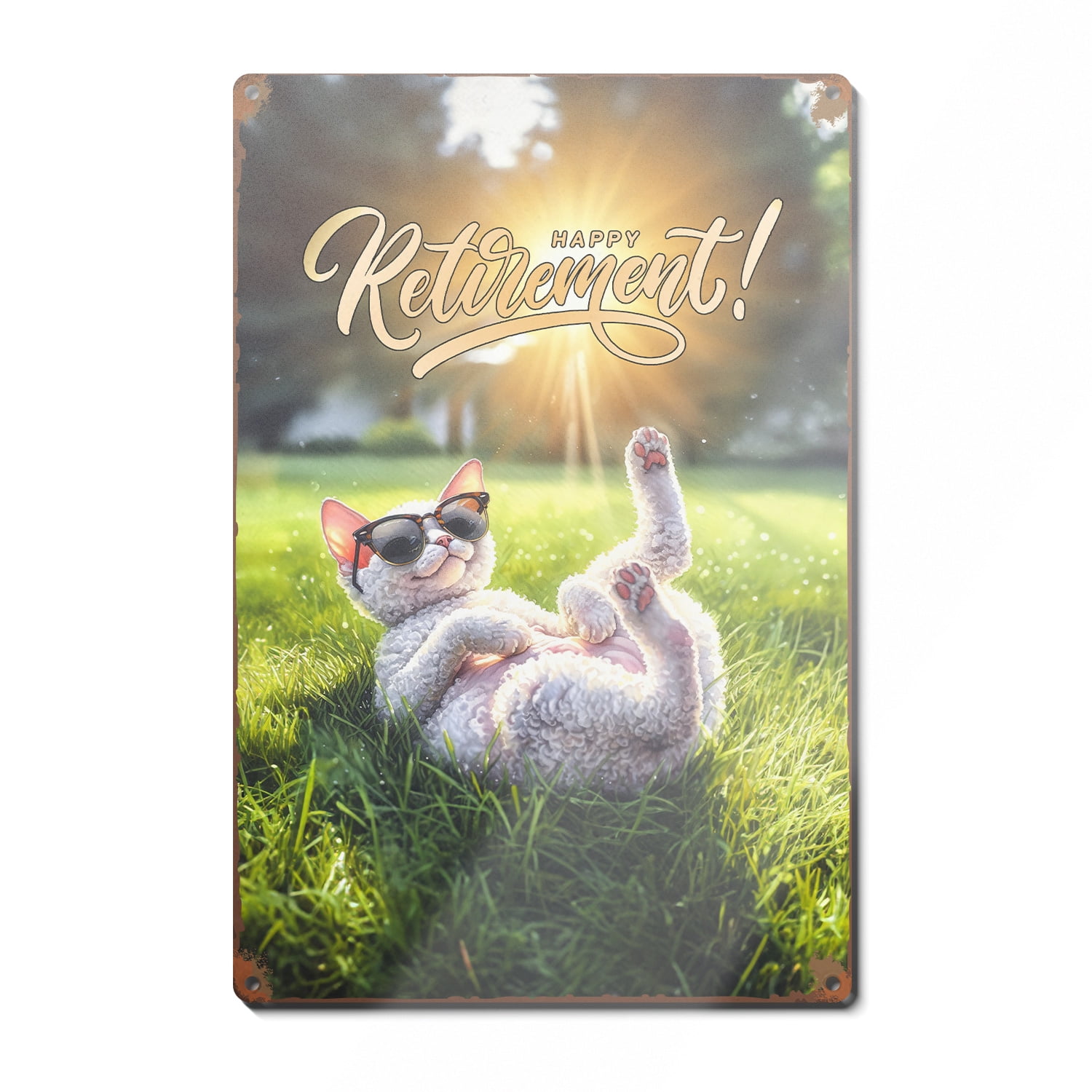 Happy Retirement with Devon Rex Enjoy Life Rest Time Vertical Metal ...
