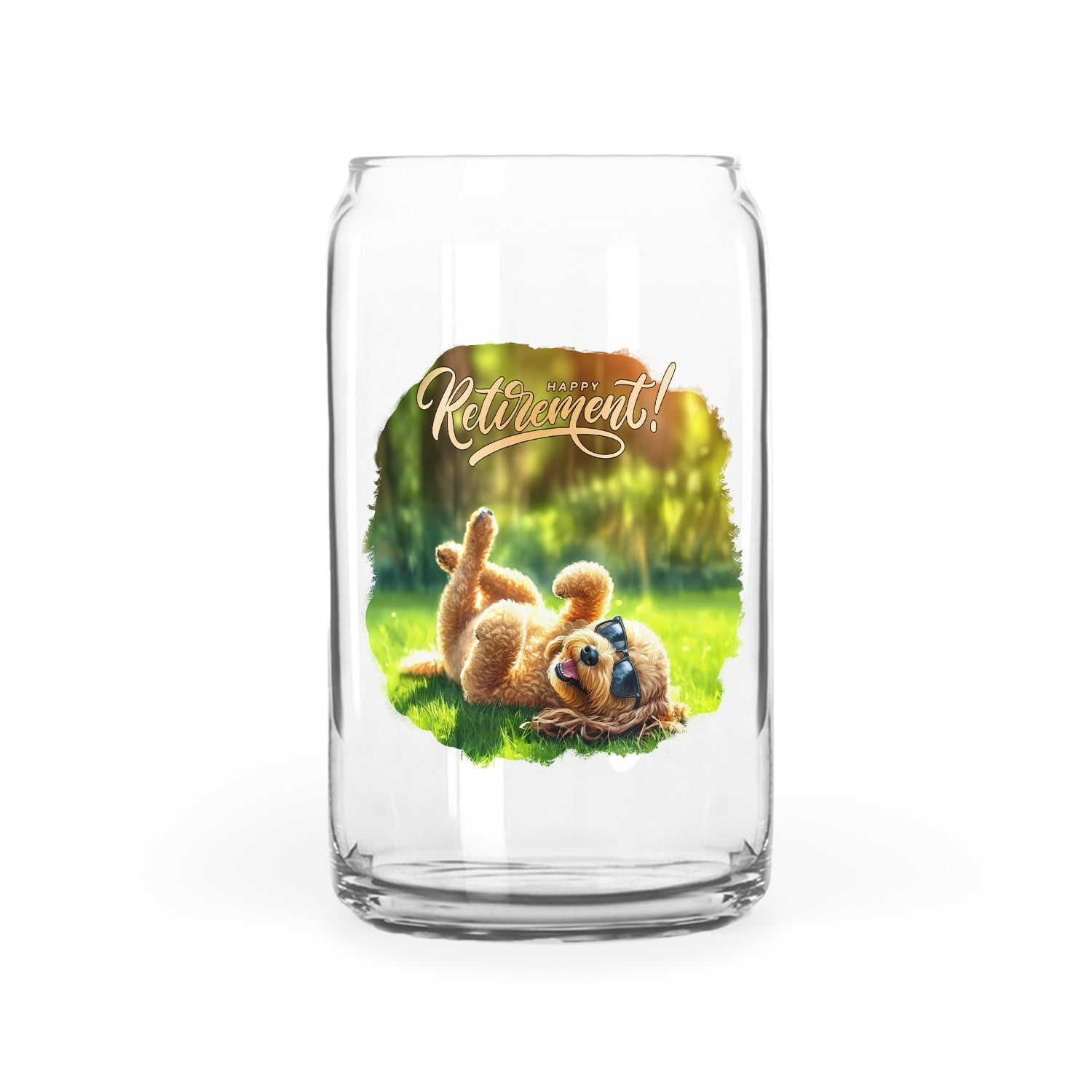 Happy Retirement with Goldendoodle Enjoy Life Rest Time 16oz Glass Cup ...