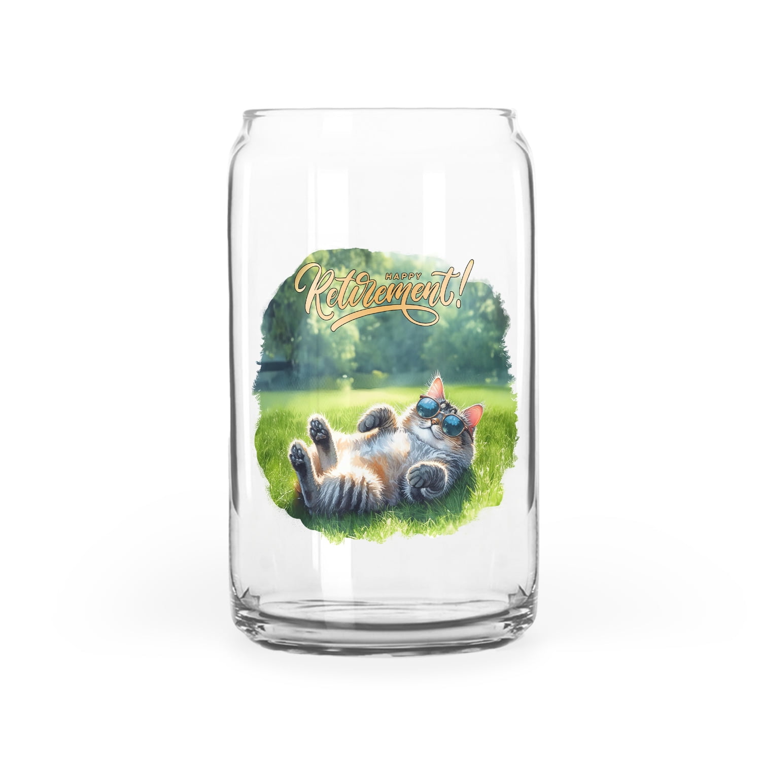 Happy Retirement with Manx Enjoy Life Rest Time 16oz Glass Cup Mug Cat ...