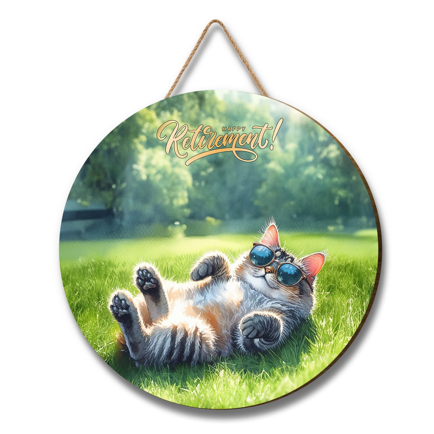 Happy Retirement with Manx Enjoy Life Rest Time Round Wood Sign Cat ...