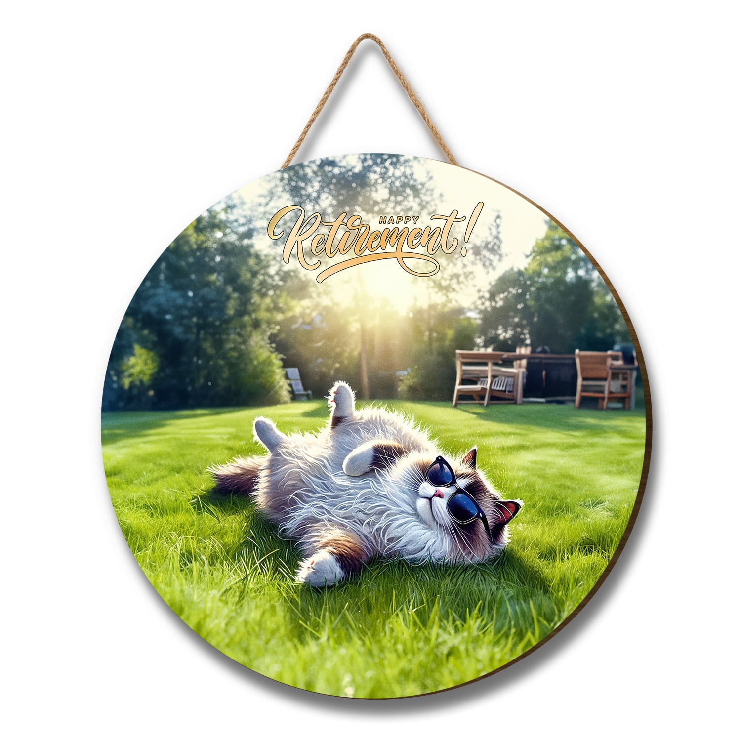 Happy Retirement with Ragdoll Enjoy Life Rest Time Round Wood Sign Cat ...