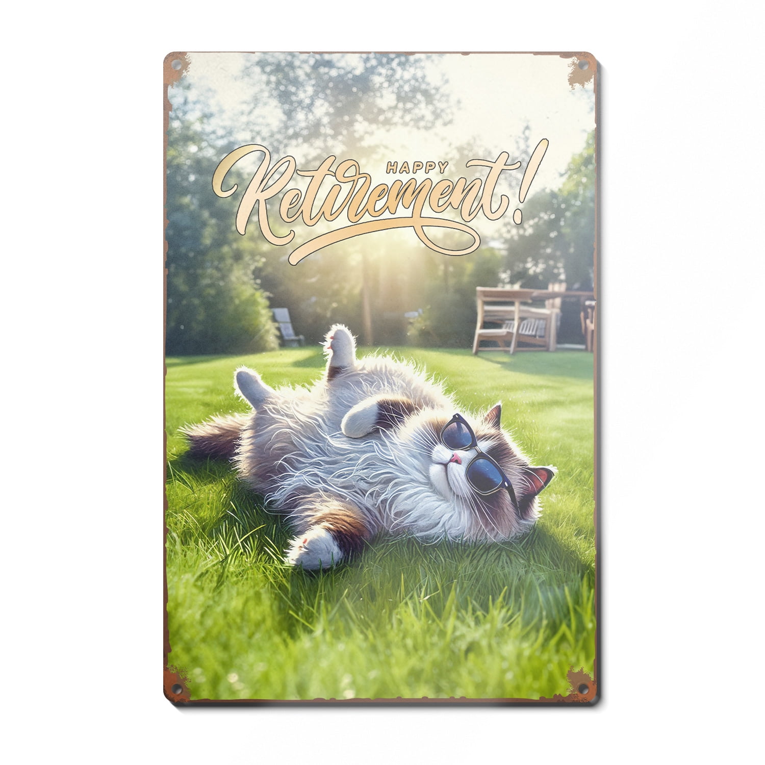 Happy Retirement with Ragdoll Enjoy Life Rest Time Vertical Metal ...