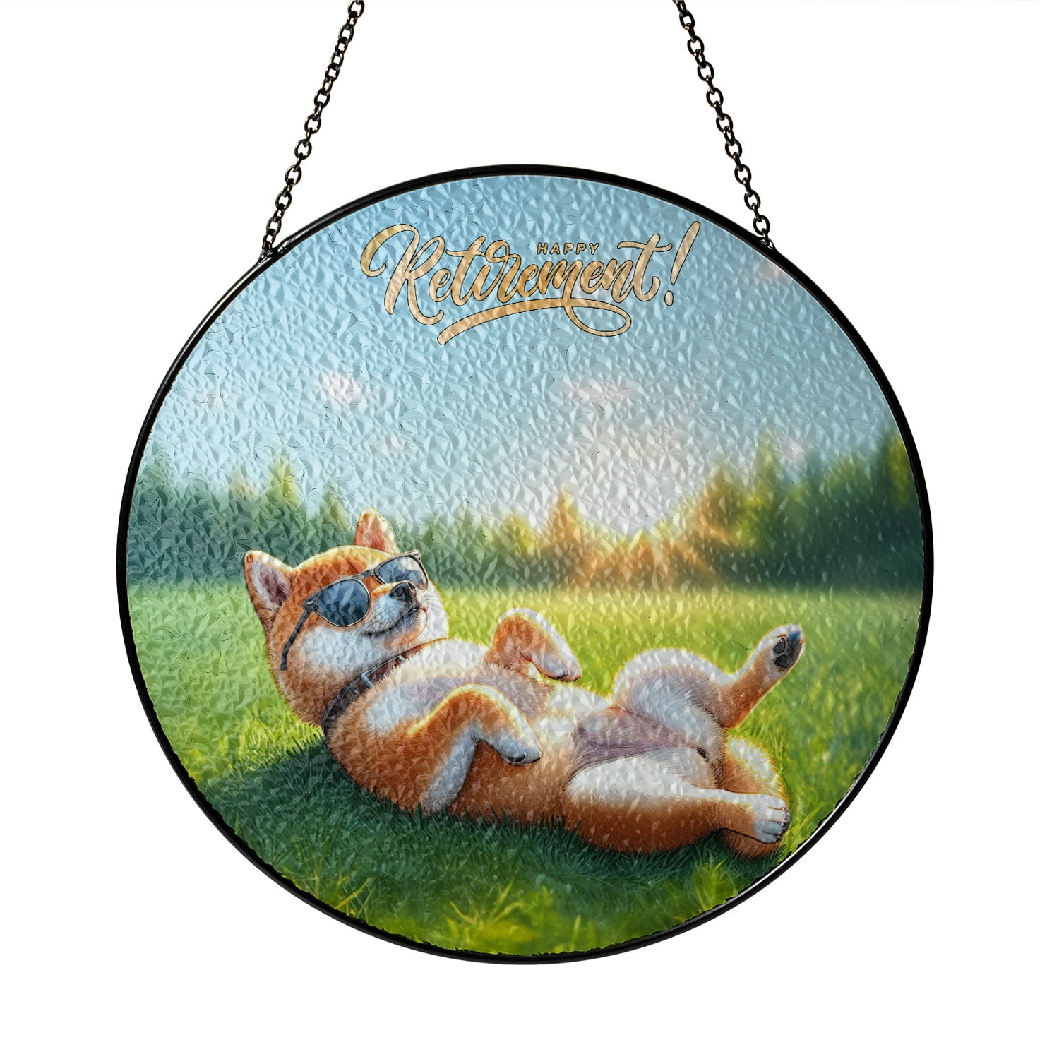 Happy Retirement with Shiba Inu Enjoy Life Rest Time Stained Glass ...