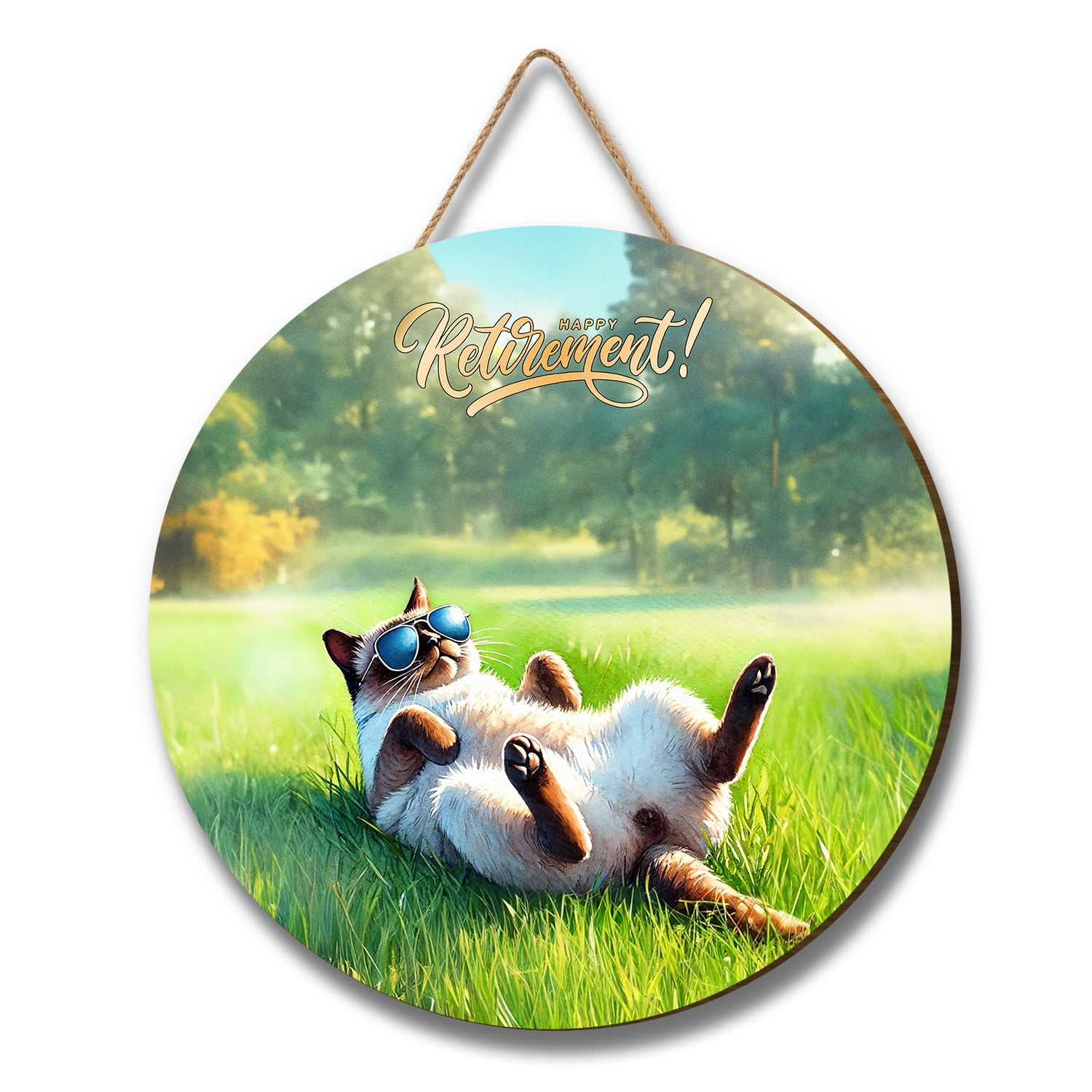 Happy Retirement with Siamese Enjoy Life Rest Time Round Wood Sign Cat ...