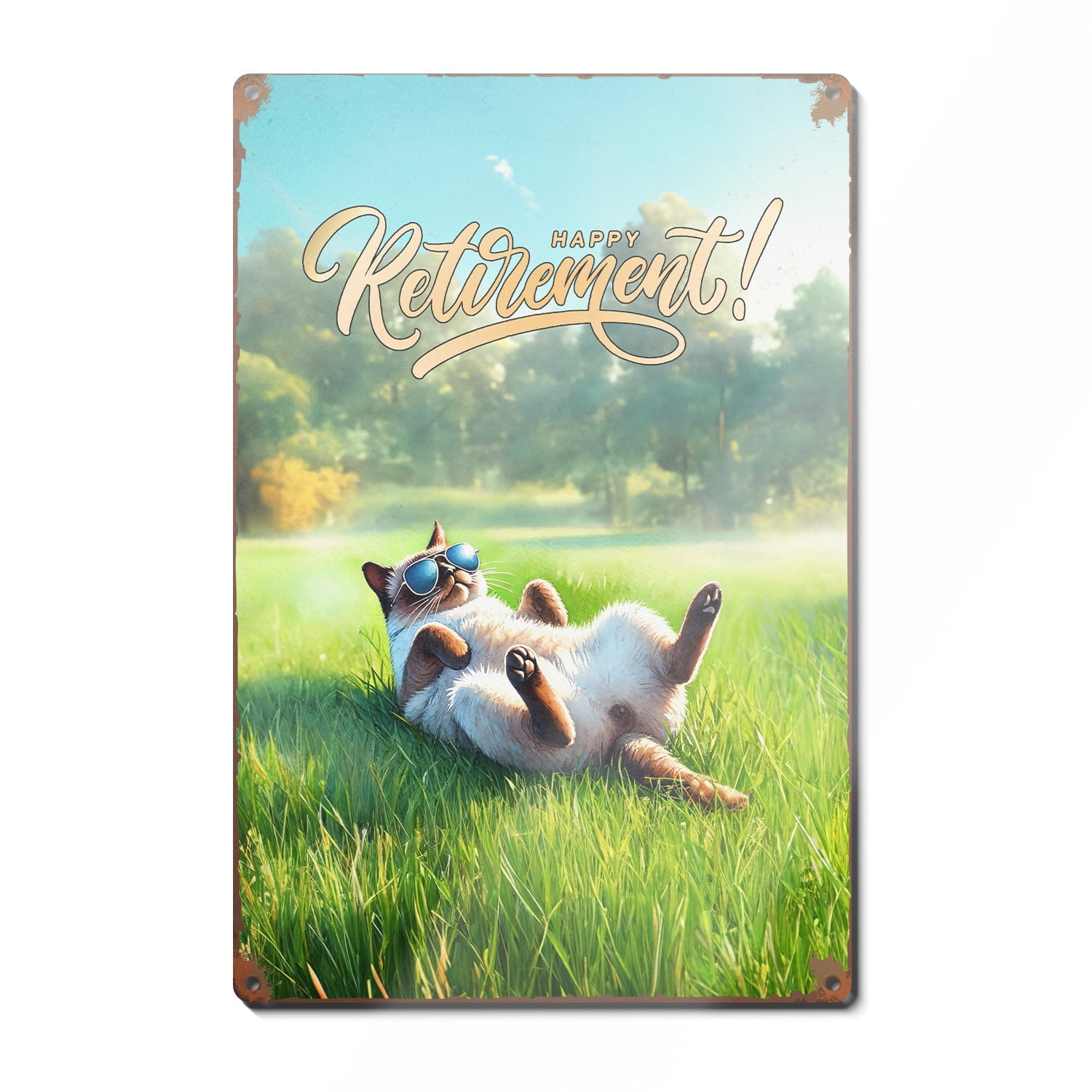 Happy Retirement with Siamese Enjoy Life Rest Time Vertical Metal ...