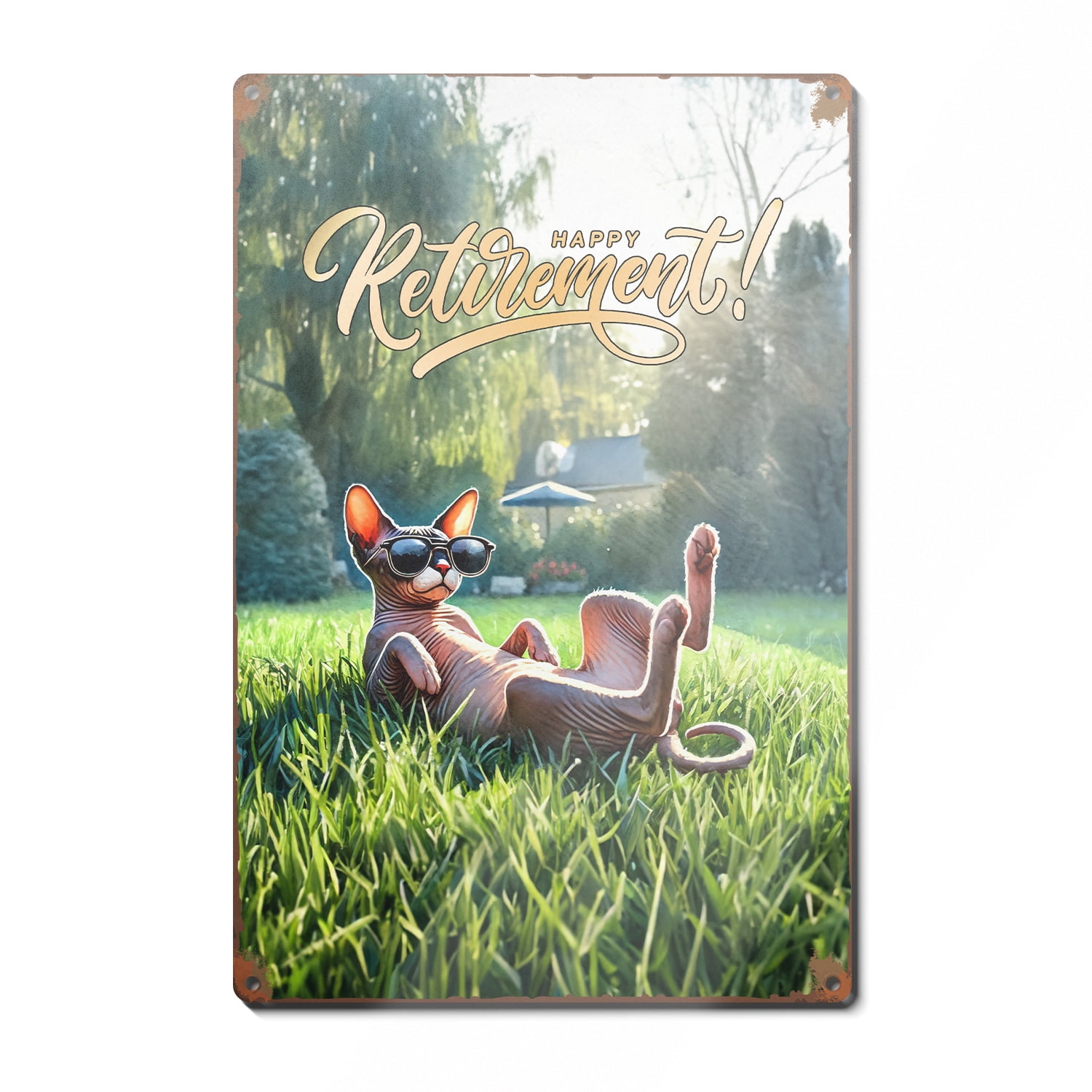 Happy Retirement with Sphynx Enjoy Life Rest Time Vertical Metal ...
