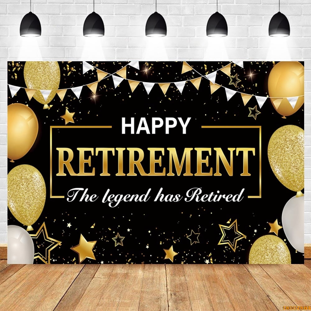 Happy Retiremt Backdrop Blue Gold Glitter Balloons Adult Portrait ...