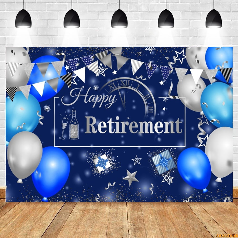 Happy Retiremt Backdrop Blue Gold Glitter Balloons Adult Portrait ...
